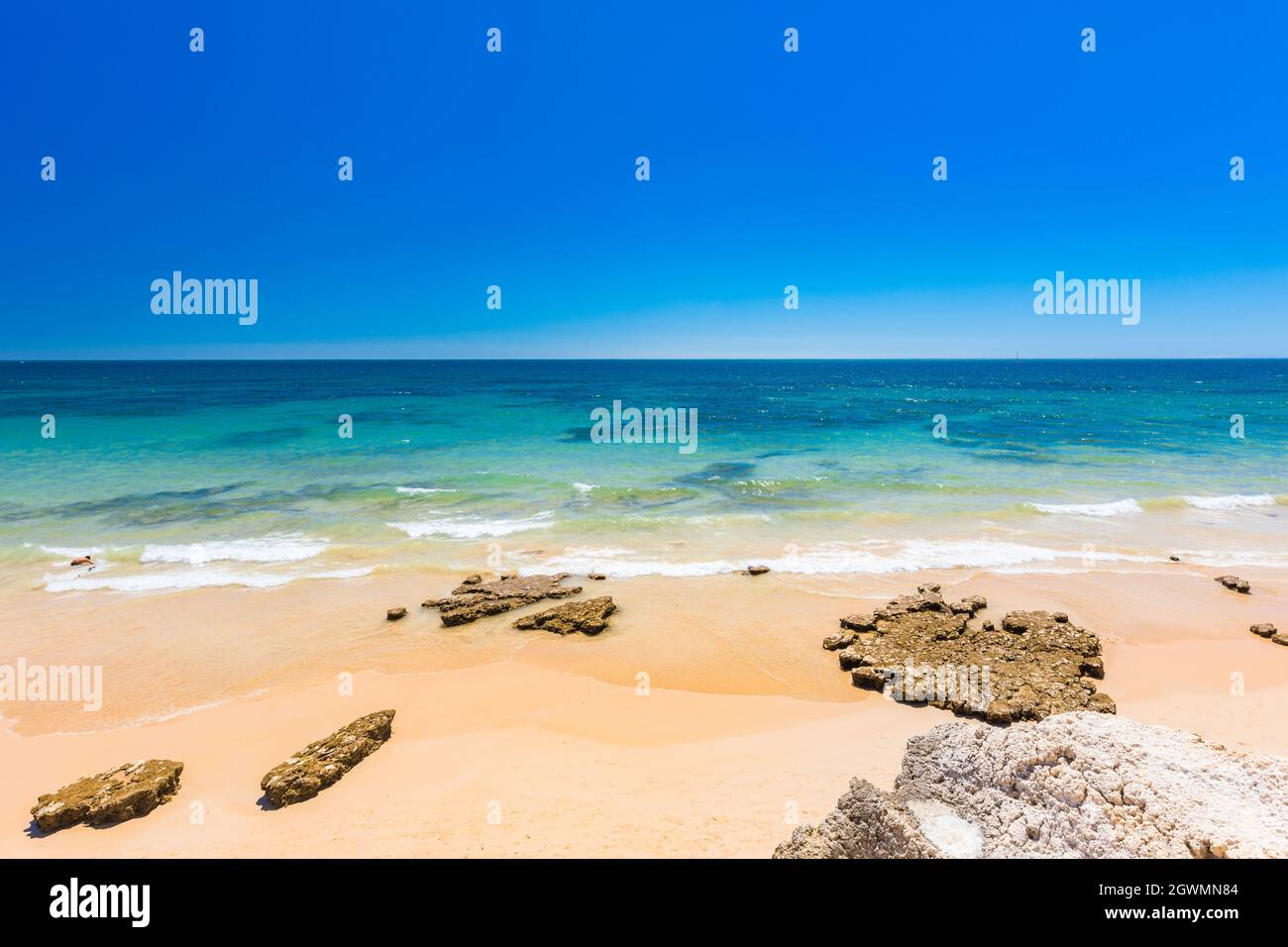 Panoramic aerial view of Praia Da Gale, Gale beach, near Albufeira and ...