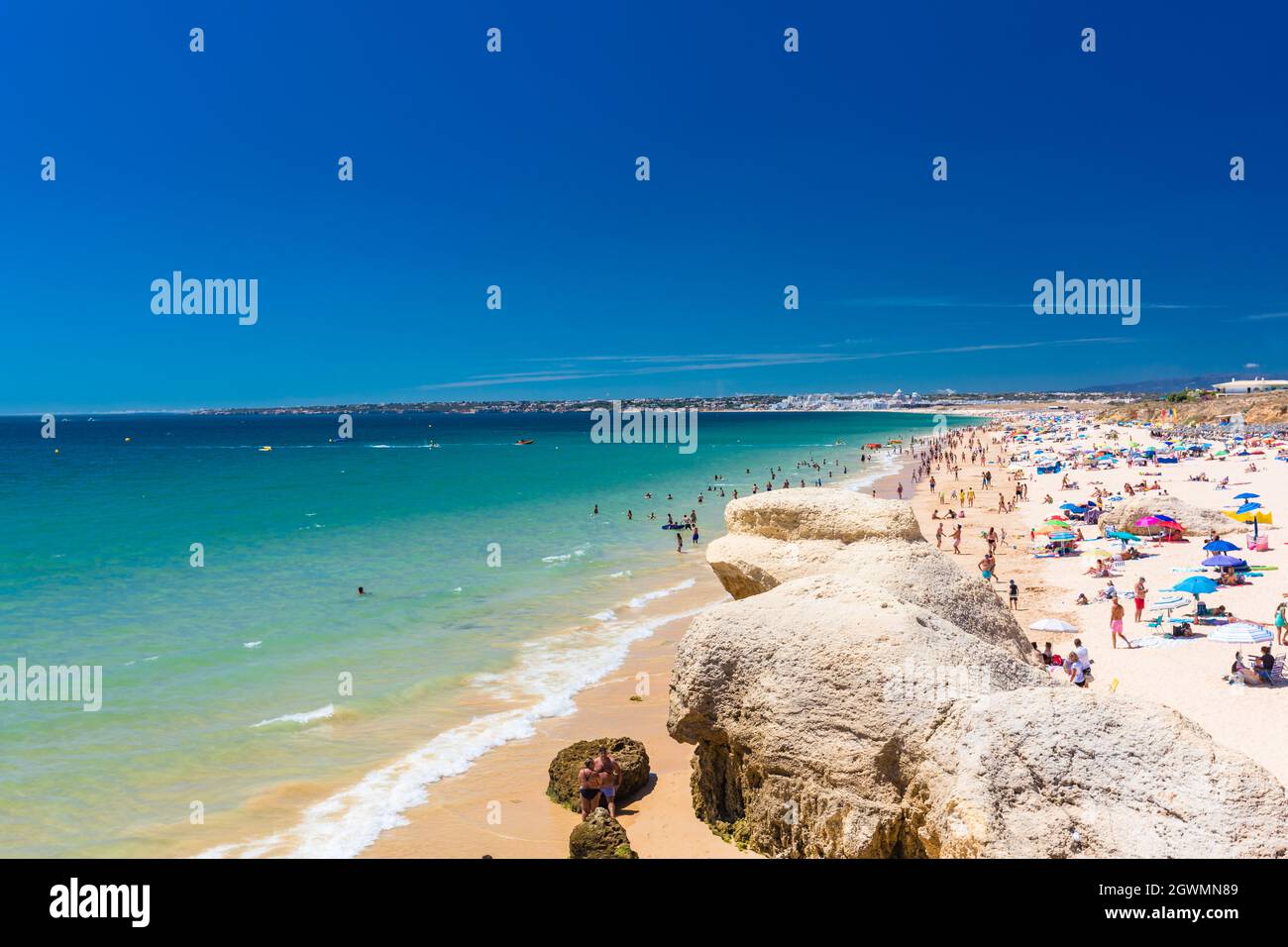Panoramic aerial view of Praia Da Gale, Gale beach, near Albufeira and ...