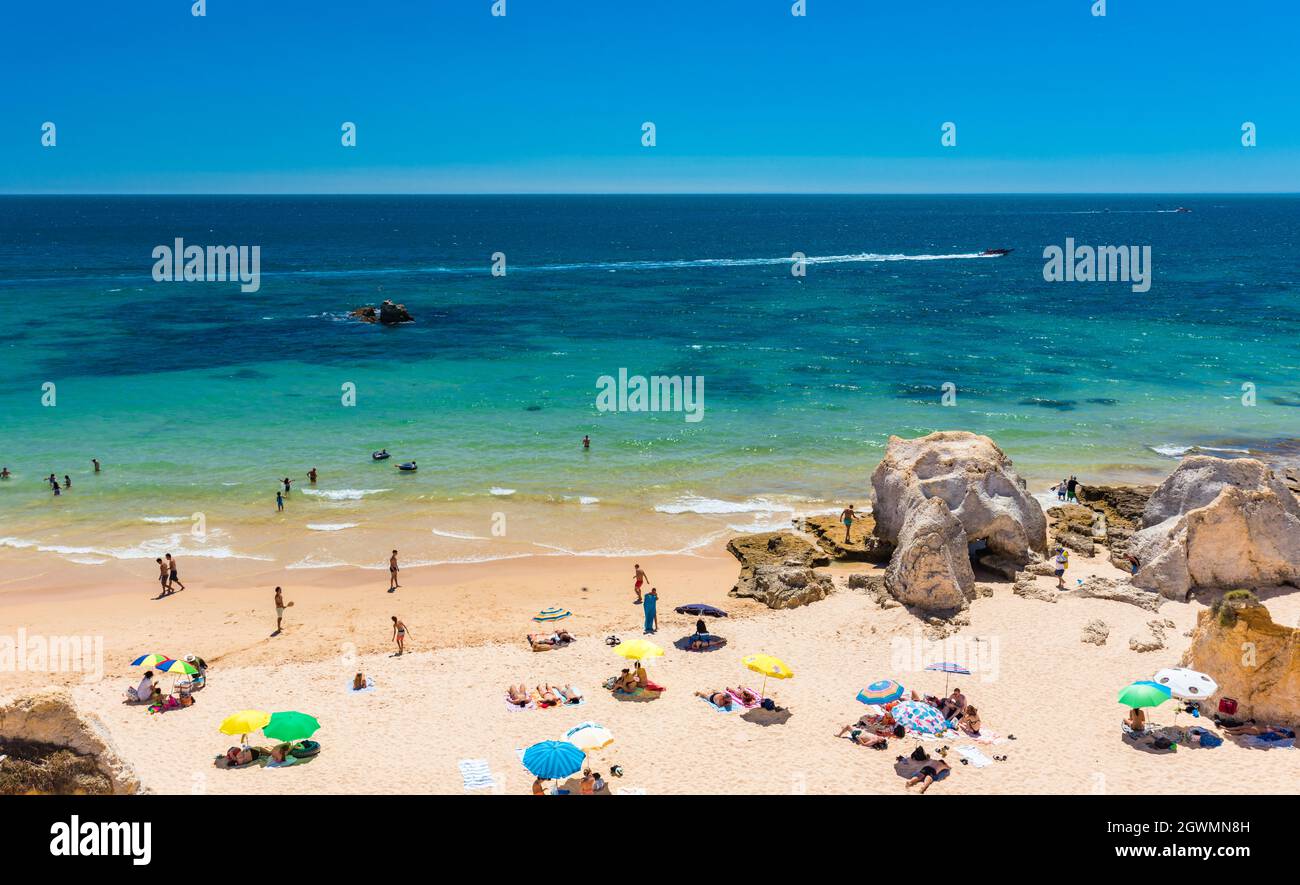 Panoramic aerial view of Praia Da Gale, Gale beach, near Albufeira and ...