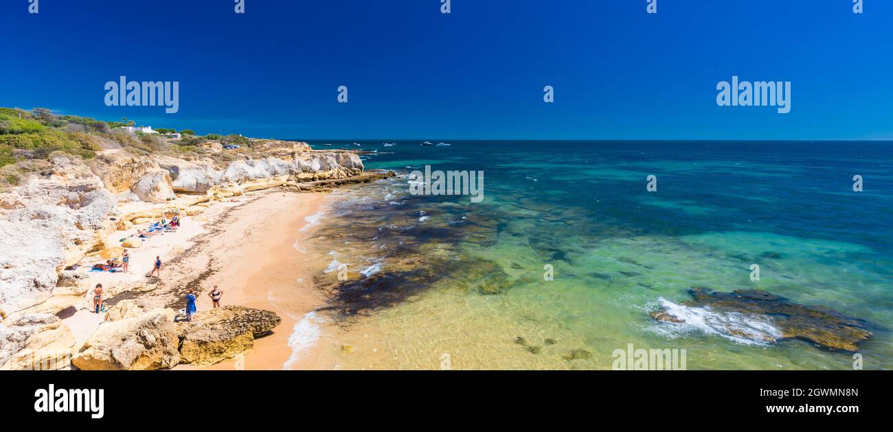 Panoramic aerial view of Praia Da Gale, Gale beach, near Albufeira and ...