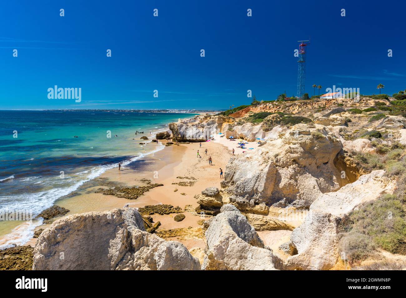 Panoramic aerial view of Praia Da Gale, Gale beach, near Albufeira and ...