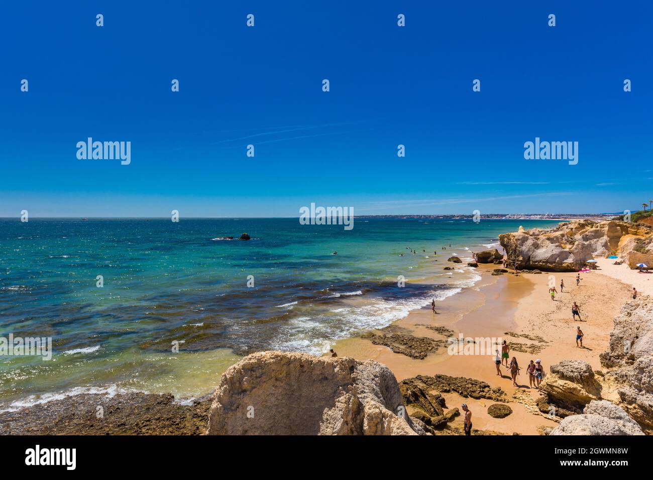 Panoramic aerial view of Praia Da Gale, Gale beach, near Albufeira and ...