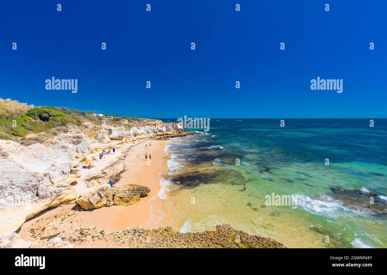 Panoramic aerial view of Praia Da Gale, Gale beach, near Albufeira and ...