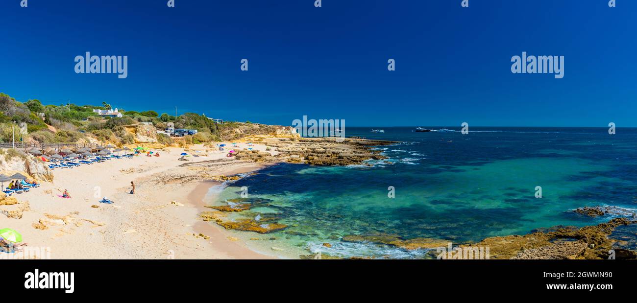 Panoramic aerial view of Praia Da Gale, Gale beach, near Albufeira and ...