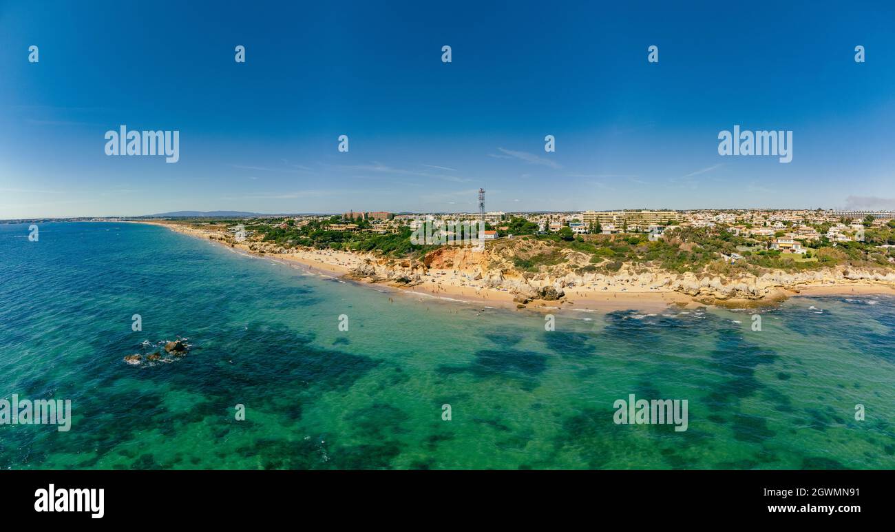 Panoramic aerial view of Praia Da Gale, Gale beach, near Albufeira and ...