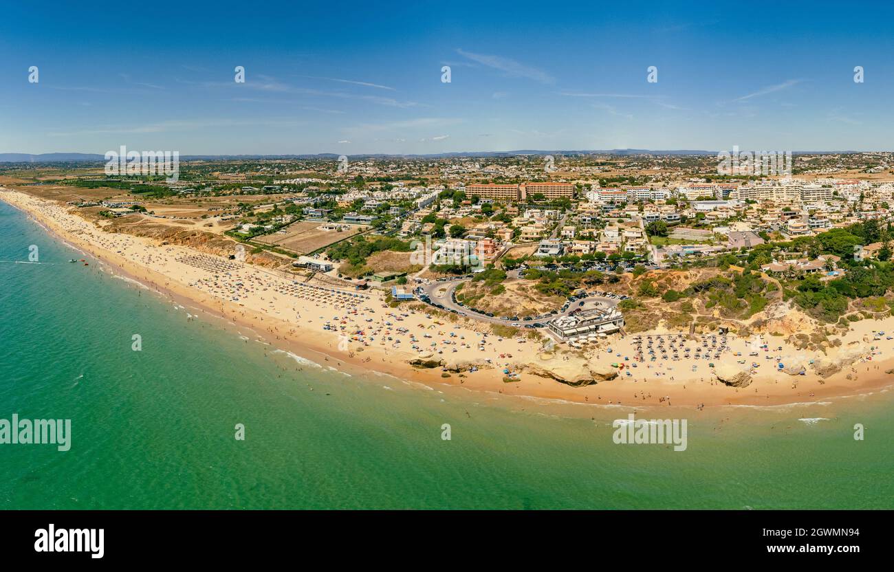 Panoramic aerial view of Praia Da Gale, Gale beach, near Albufeira and ...