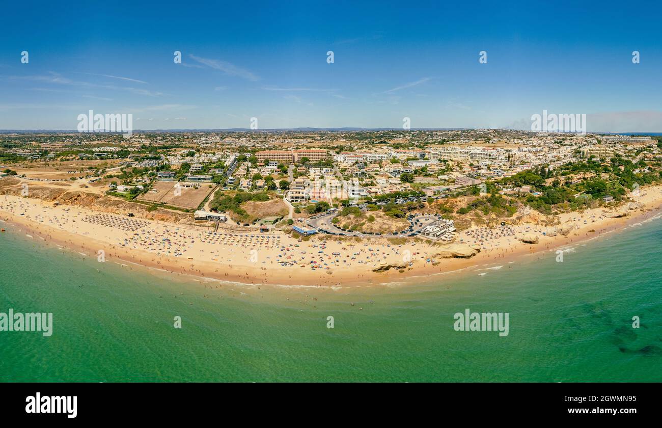 Panoramic aerial view of Praia Da Gale, Gale beach, near Albufeira and ...
