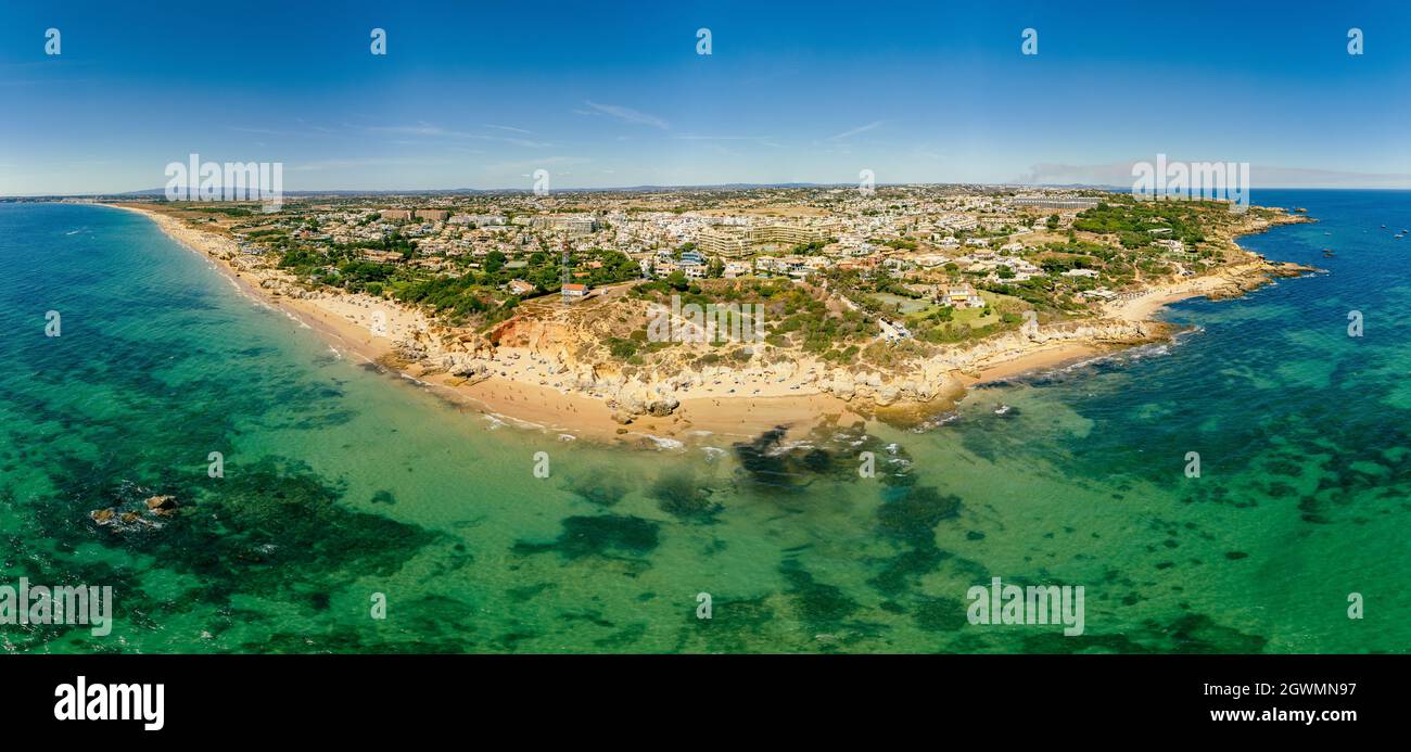 Panoramic aerial view of Praia Da Gale, Gale beach, near Albufeira and ...