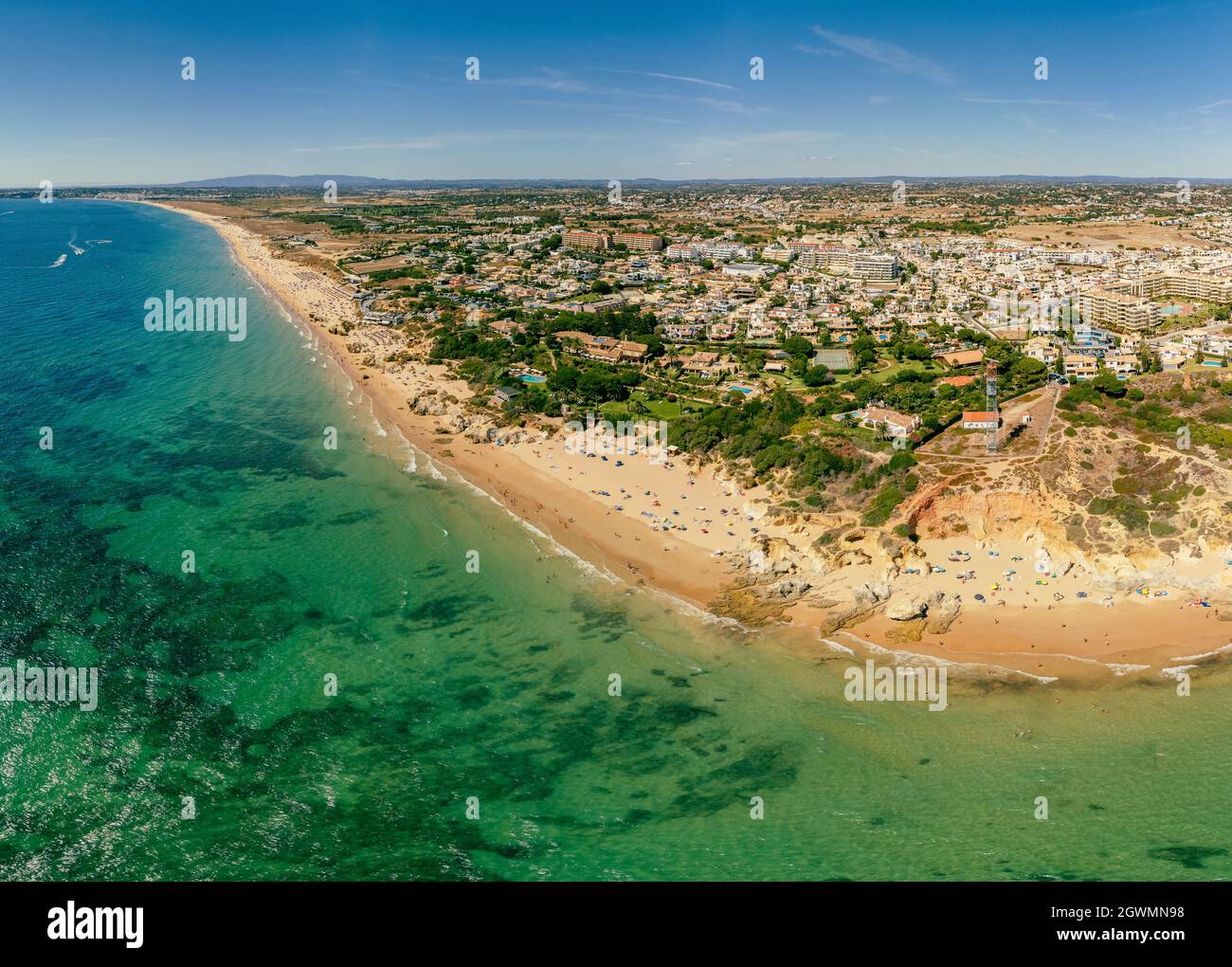 Panoramic aerial view of Praia Da Gale, Gale beach, near Albufeira and ...