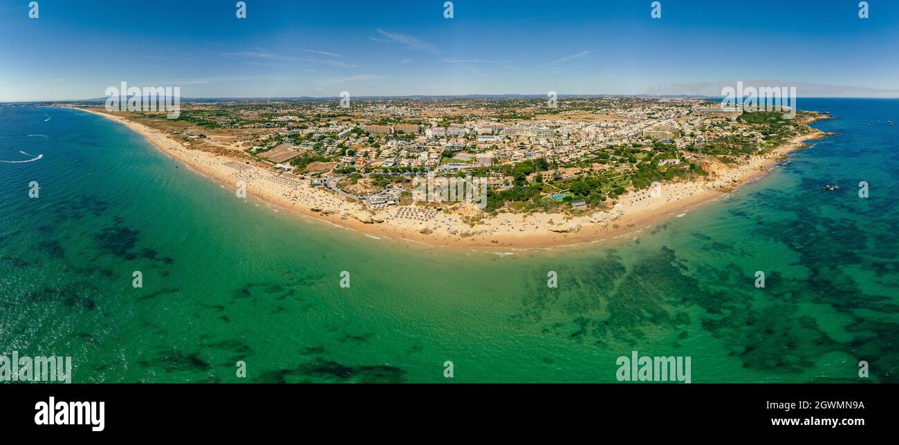 Panoramic aerial view of Praia Da Gale, Gale beach, near Albufeira and ...