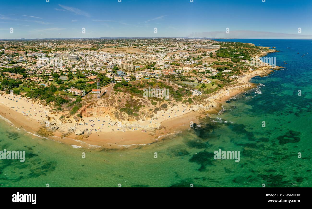 Panoramic aerial view of Praia Da Gale, Gale beach, near Albufeira and ...