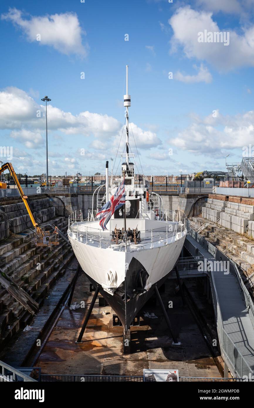 First World War warship HMS M33 on display in dry dock at Portsmouth ...