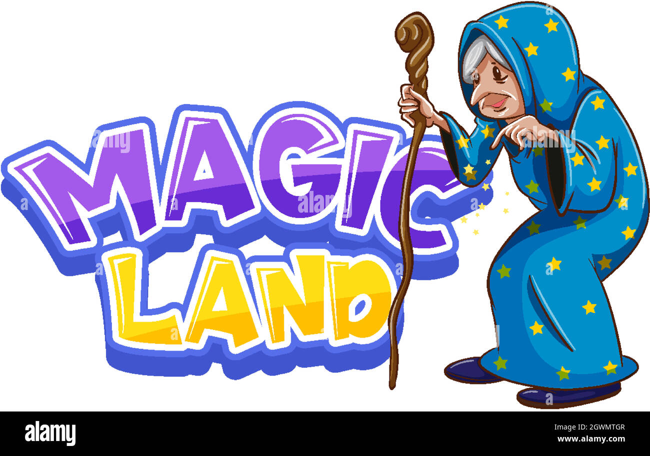 Font design for word magic land with old wizard Stock Vector Image ...