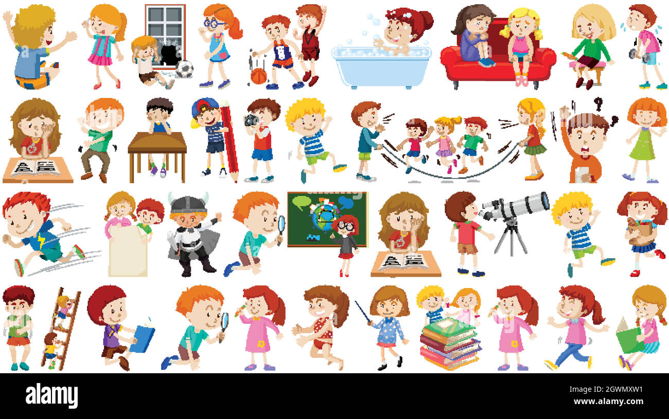 Set of cute kids cartoon character Stock Vector Image & Art - Alamy