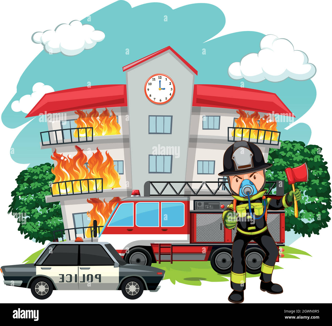 Fire truck drawing Cut Out Stock Images & Pictures - Alamy