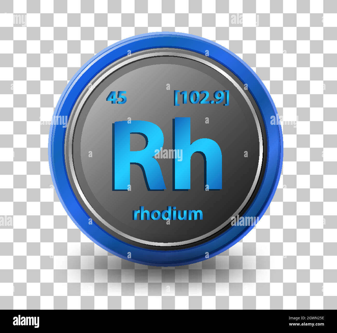 Rhodium chemical element. Chemical symbol with atomic number and atomic ...