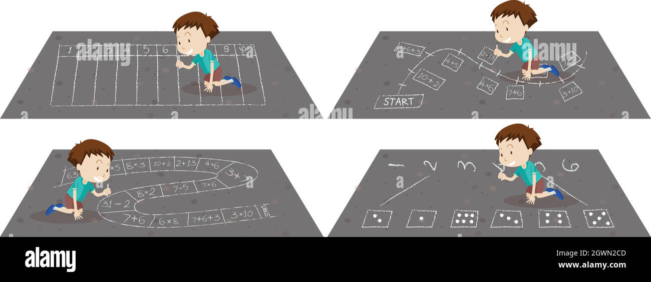 A Boy Drawing Number on the Road Stock Vector Image & Art - Alamy