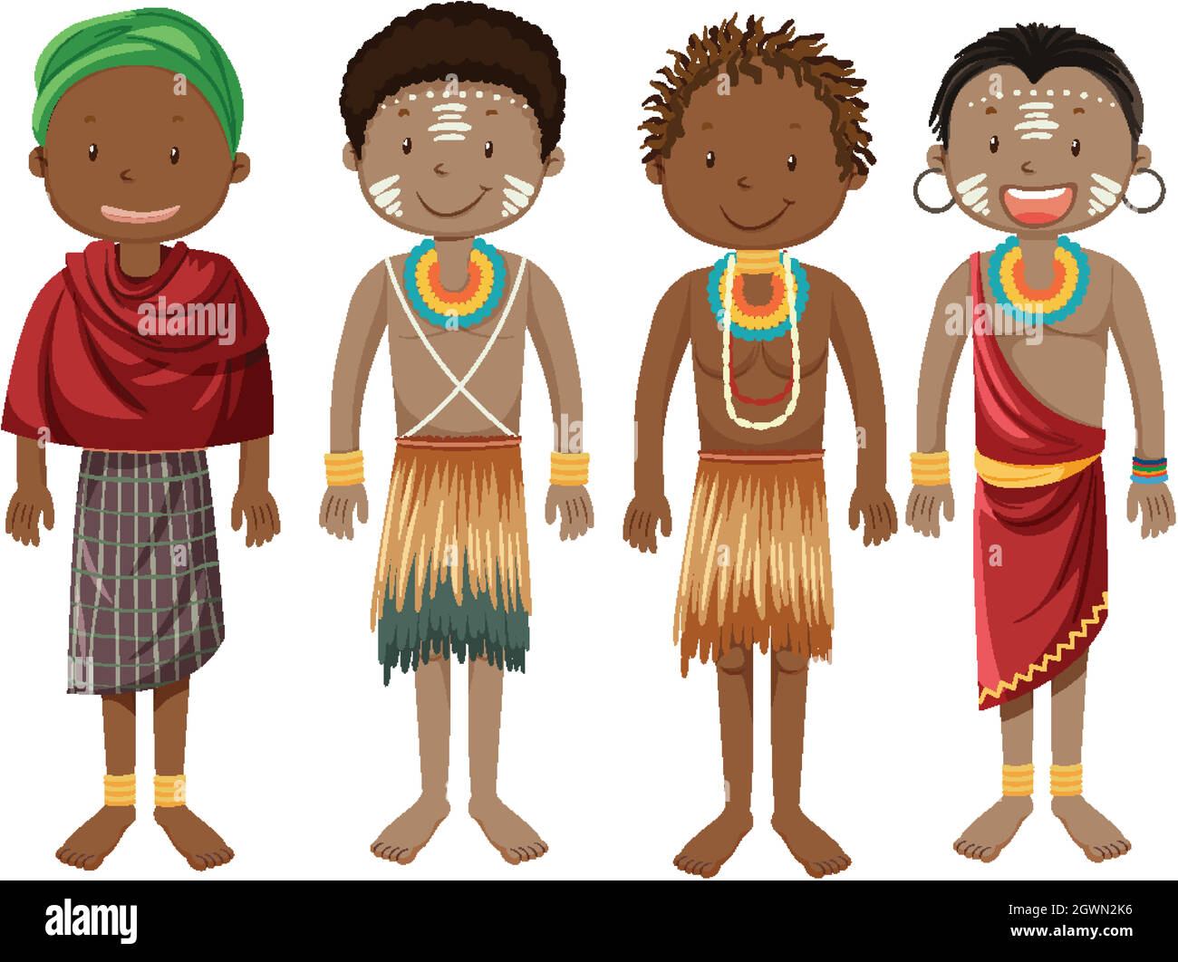 Ethnic people of African tribes in traditional clothing cartoon ...