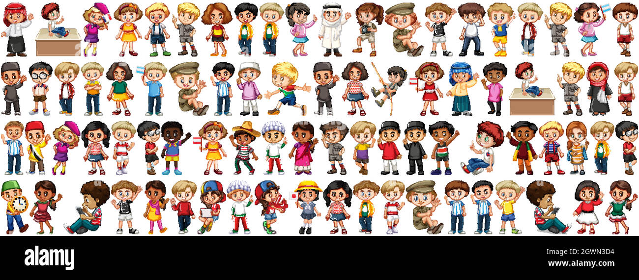 Children with different nationalities on white background Stock Vector ...