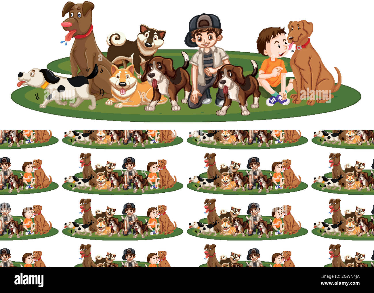Seamless background design with boys and dogs Stock Vector Image & Art ...