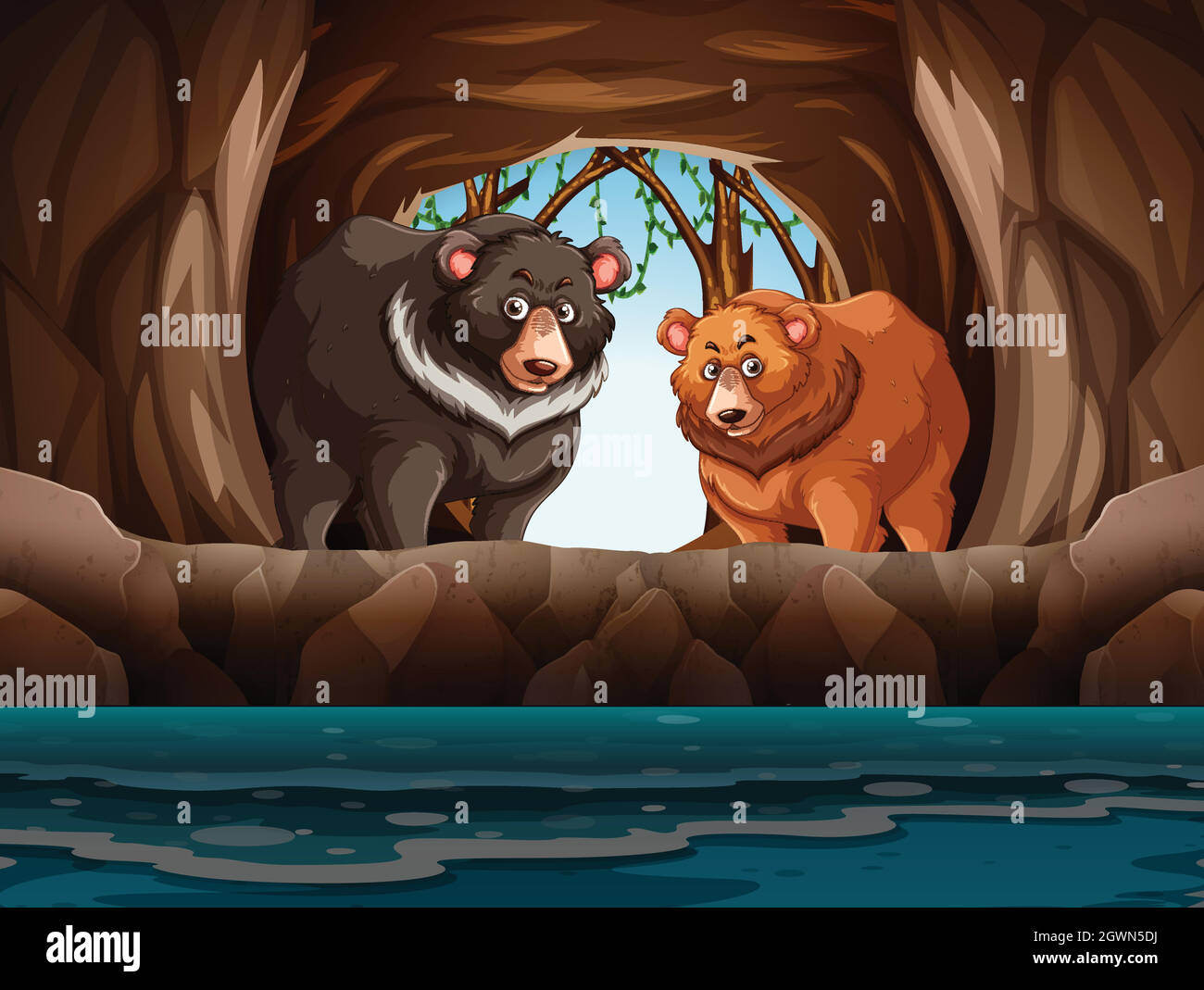 Grizzly bears living in the cave Stock Vector Image & Art - Alamy