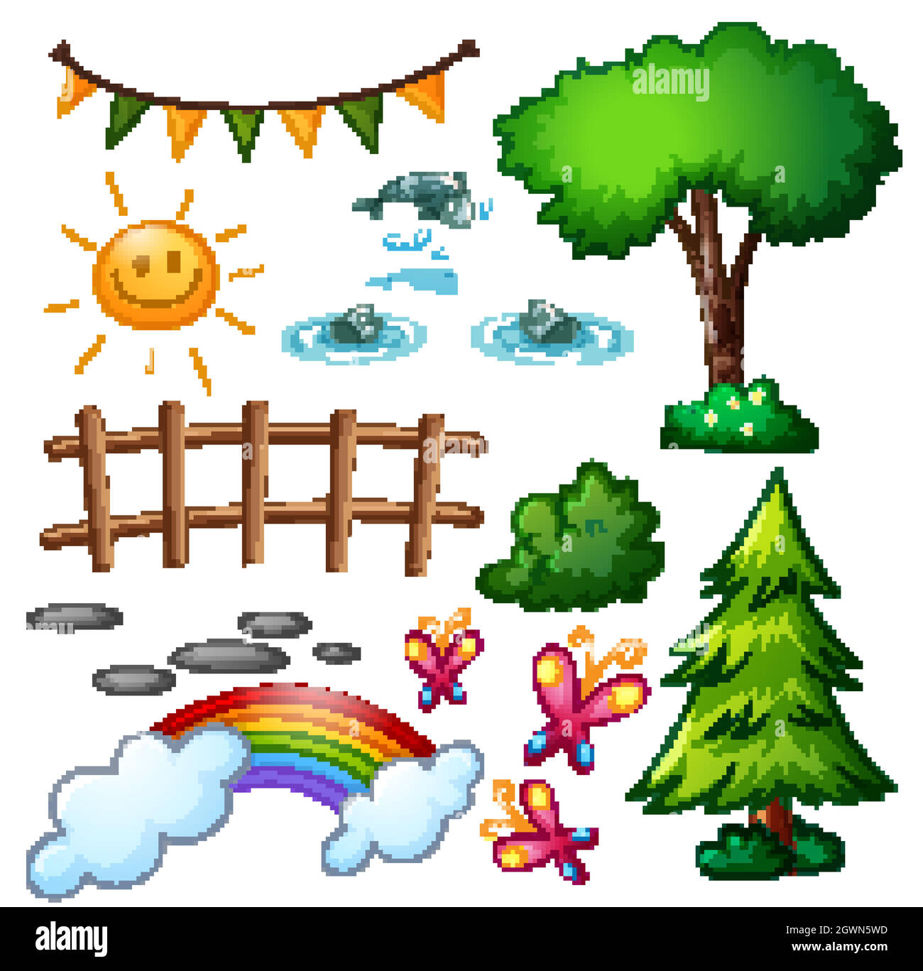 Set of park objects and elements isolated on white background Stock ...