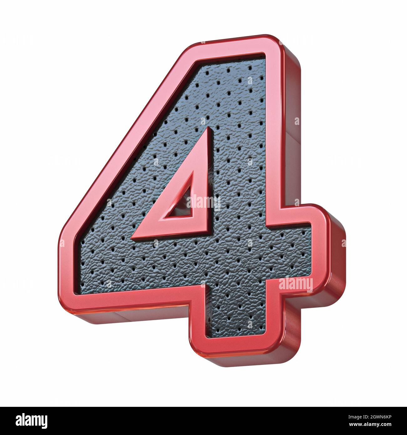 Red shinny metal and black leather font Number 4 FOUR 3D render ...