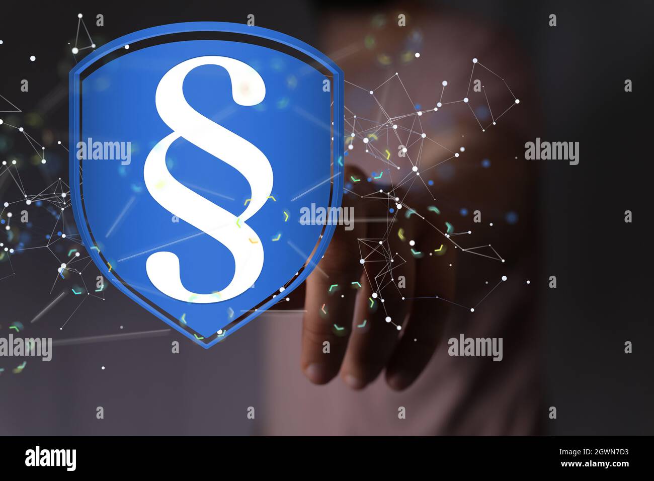 A person presenting a 3D rendered projection of the paragraph sign ...