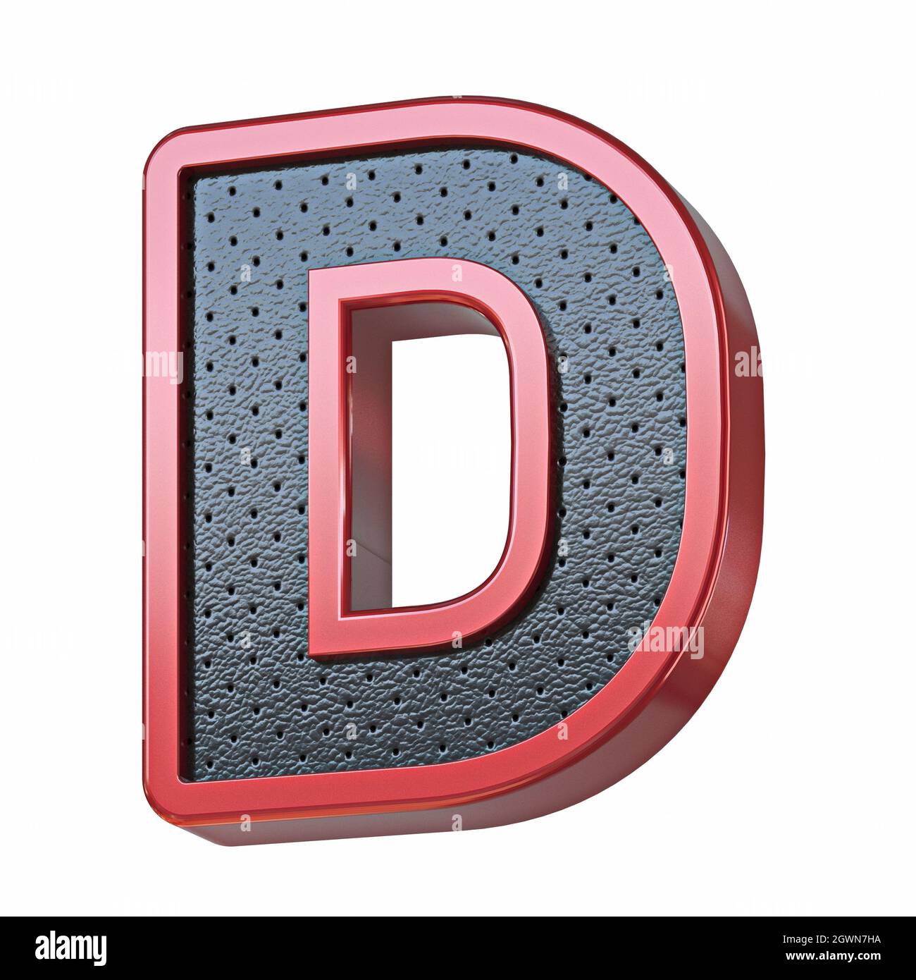 Red shinny metal and black leather font Letter D 3D render illustration ...