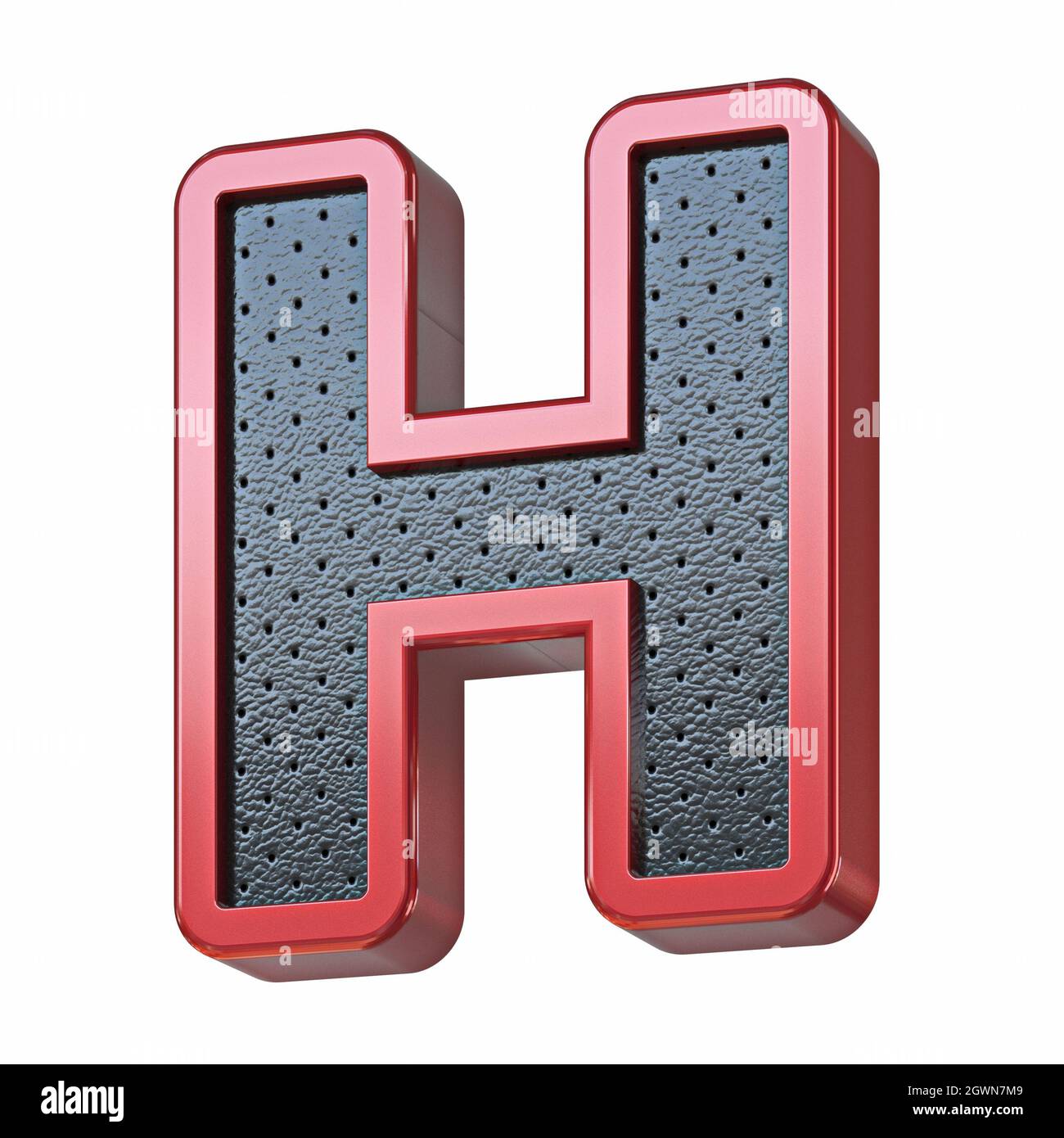 Red shinny metal and black leather font Letter H 3D render illustration ...