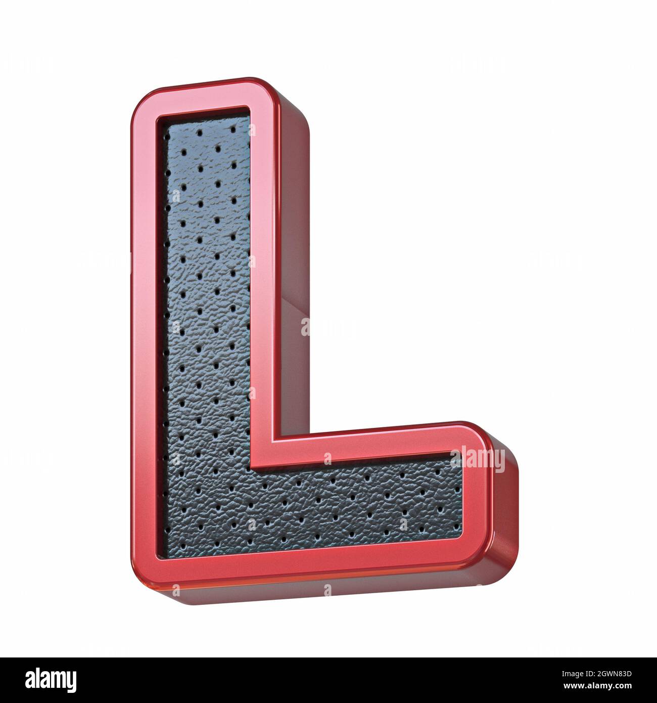 Red shinny metal and black leather font Letter L 3D render illustration ...