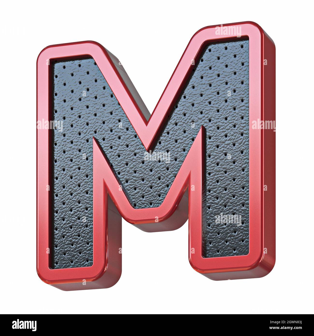 Red shinny metal and black leather font Letter M 3D render illustration ...