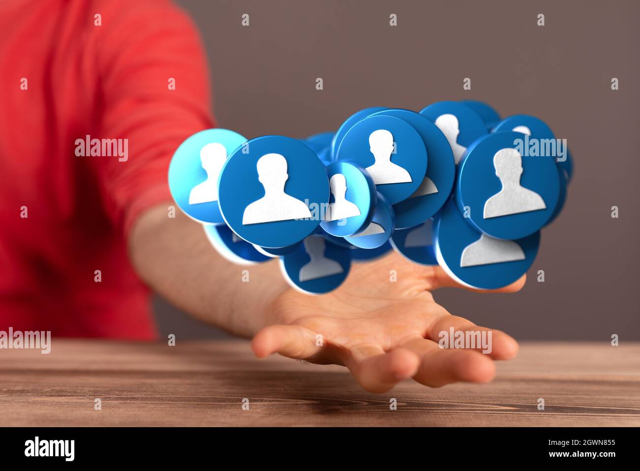 A person presenting a 3D rendered projection of network and human ...
