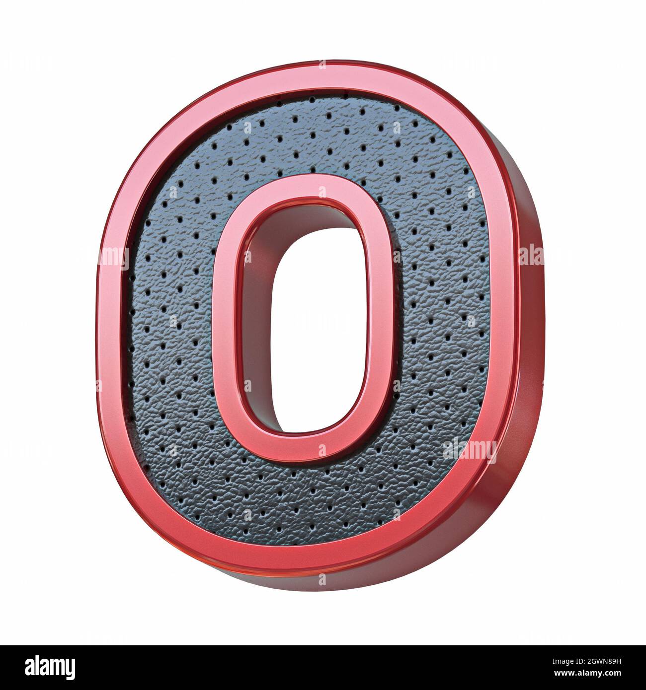 Red shinny metal and black leather font Letter O 3D render illustration ...