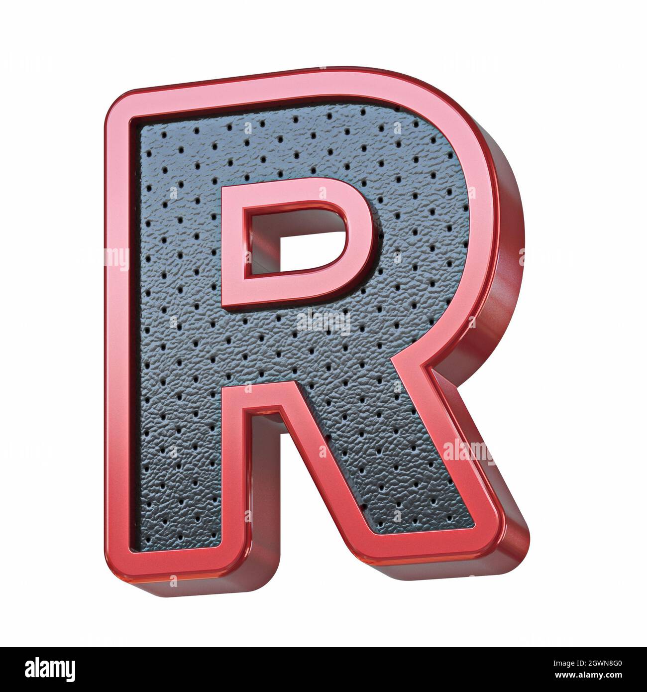 Red shinny metal and black leather font Letter R 3D render illustration ...