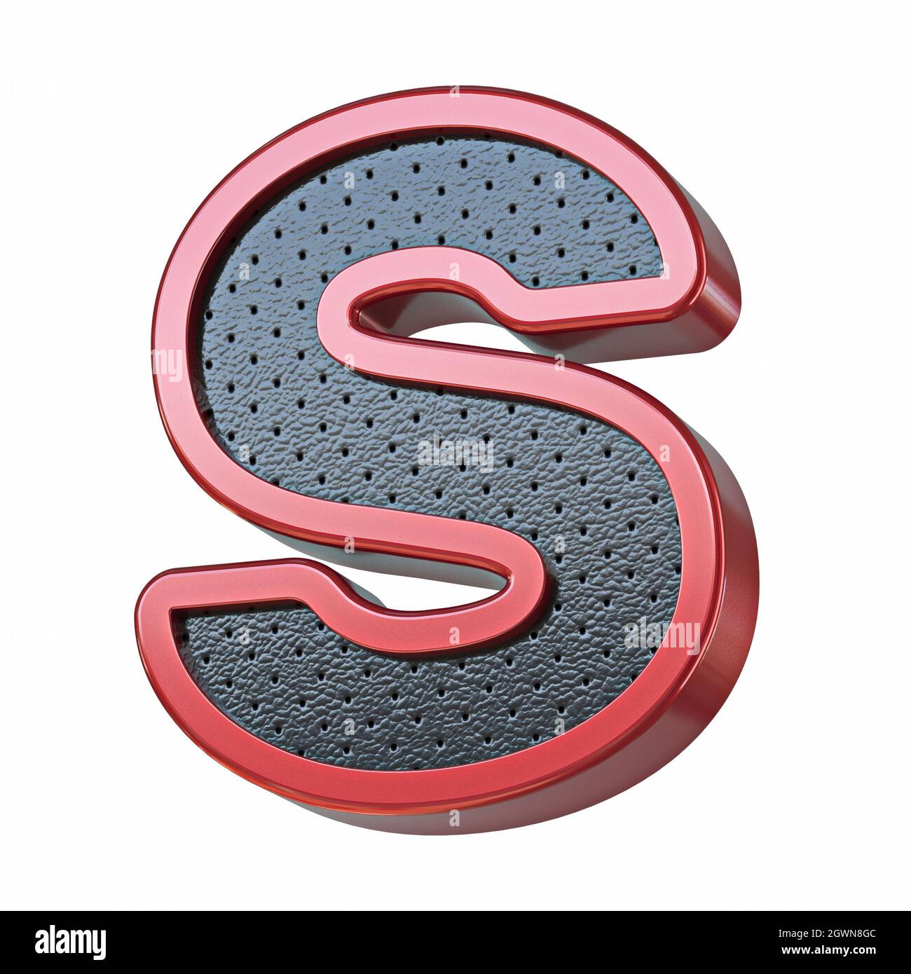 Red shinny metal and black leather font Letter S 3D render illustration ...