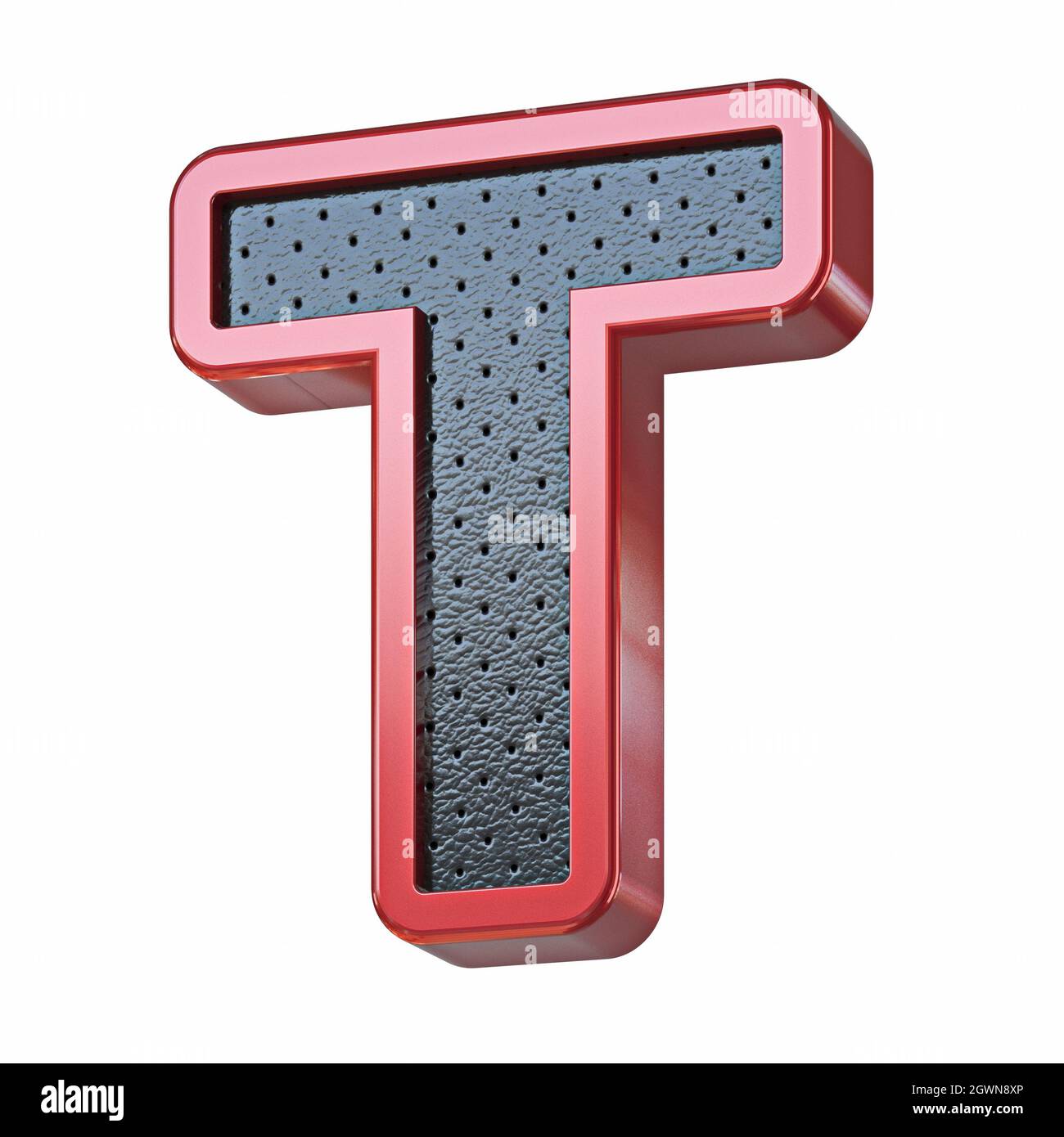 Red shinny metal and black leather font Letter T 3D render illustration ...