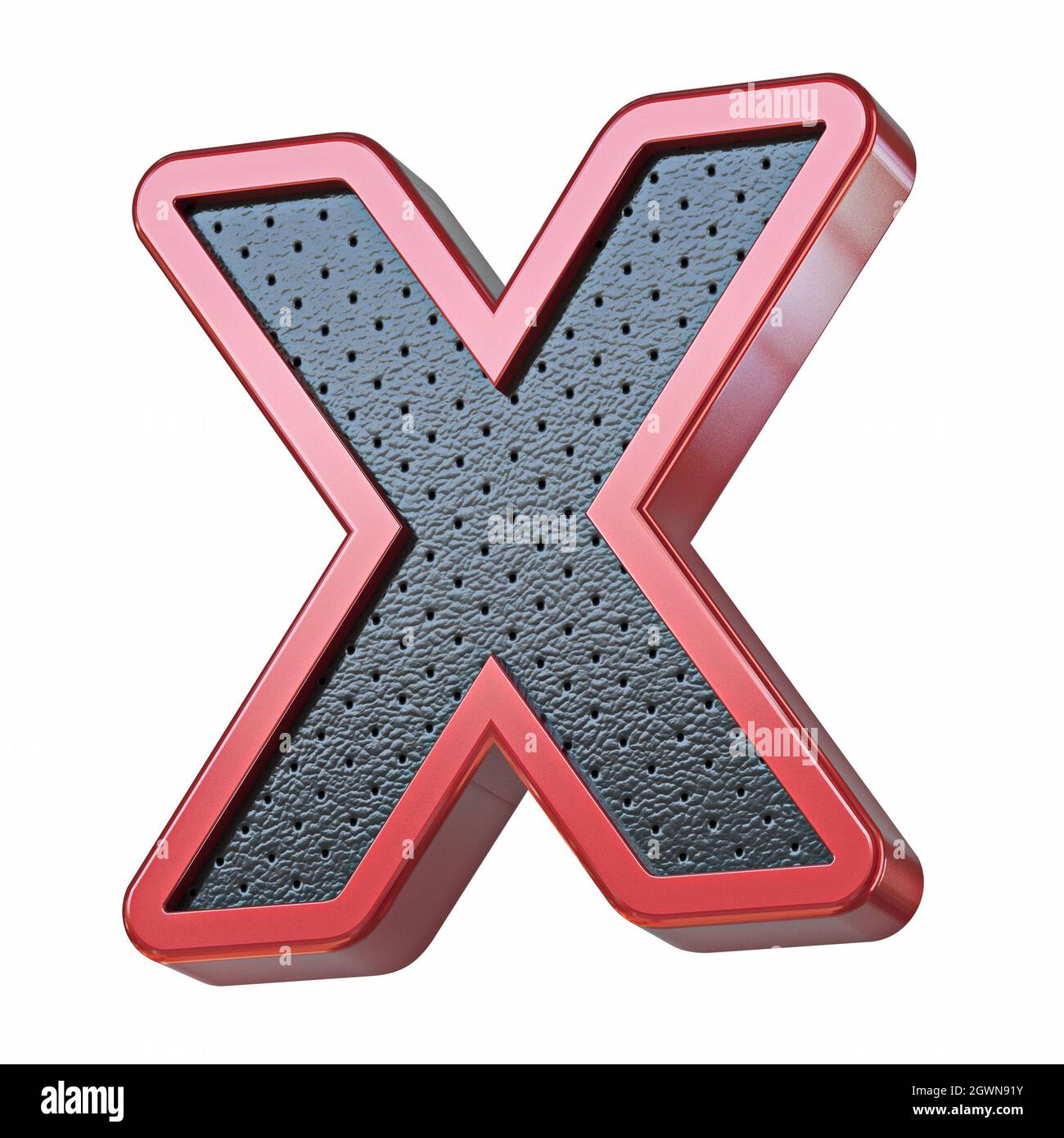 Red shinny metal and black leather font Letter X 3D render illustration ...