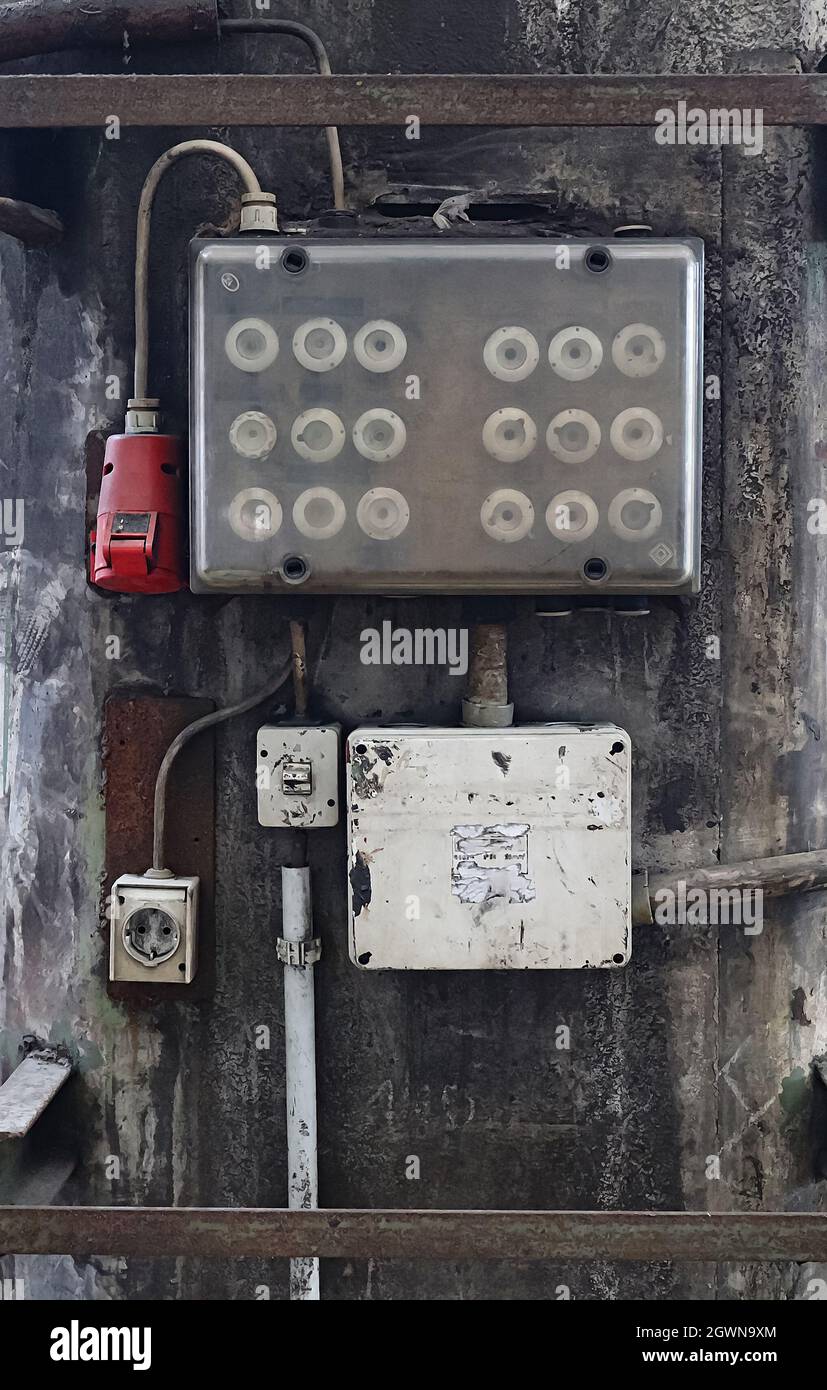 Very old electric installtion with cables and fuses Stock Photo - Alamy