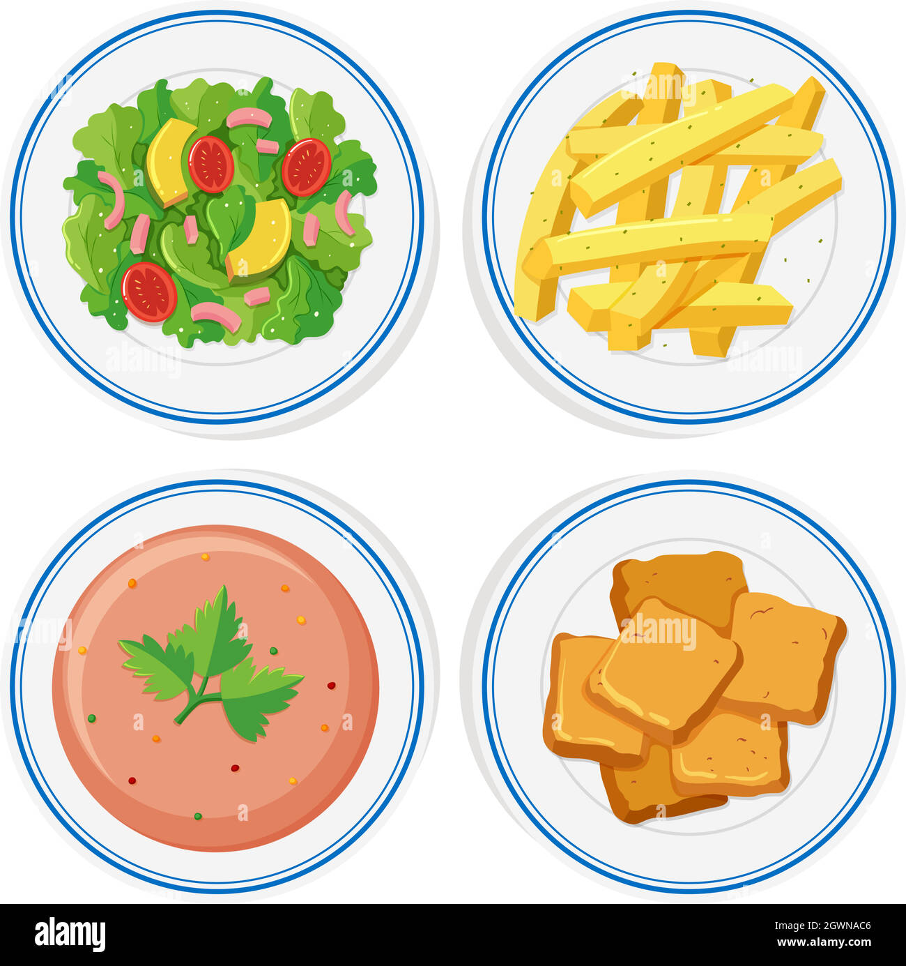 Different food on the plates Stock Vector Image & Art - Alamy
