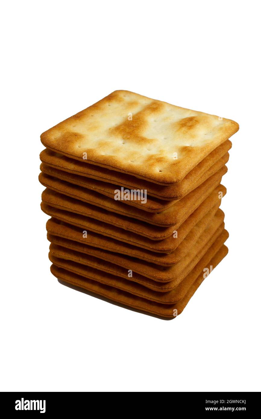 a stack of crackers on a white background Stock Photo - Alamy