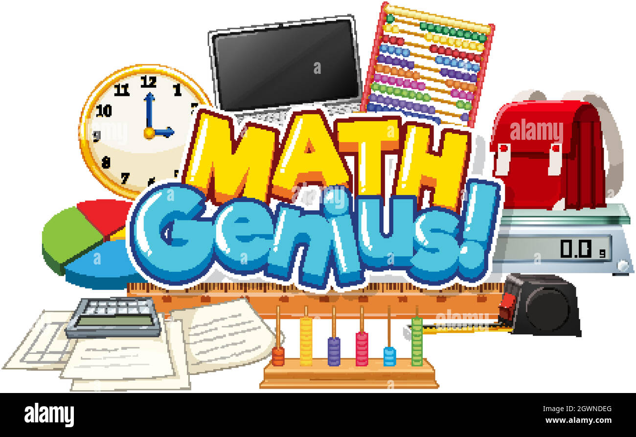 Font design for word math genius with school items Stock Vector Image ...
