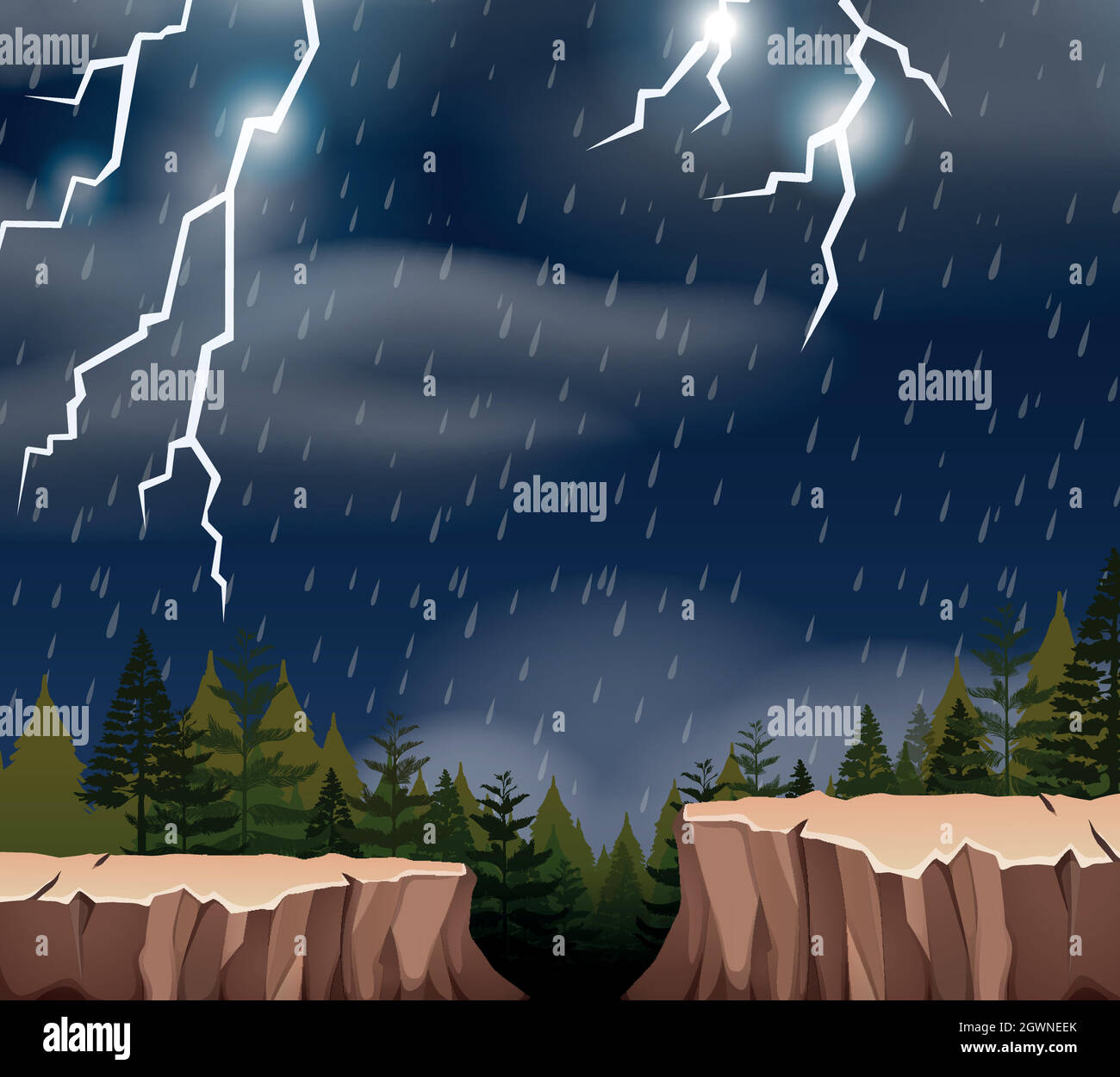 Night thunderstorm rain lightning Stock Vector Images - Alamy