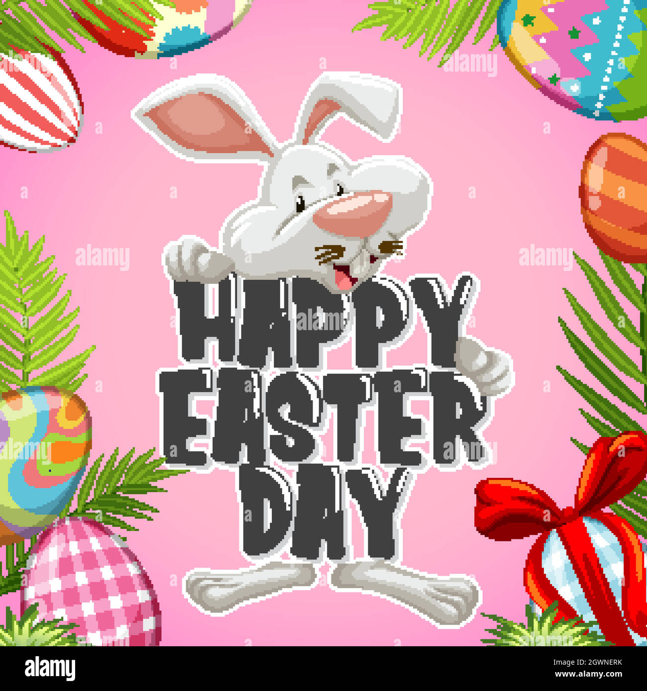 Poster design for easter with easter bunny and decorated eggs Stock ...