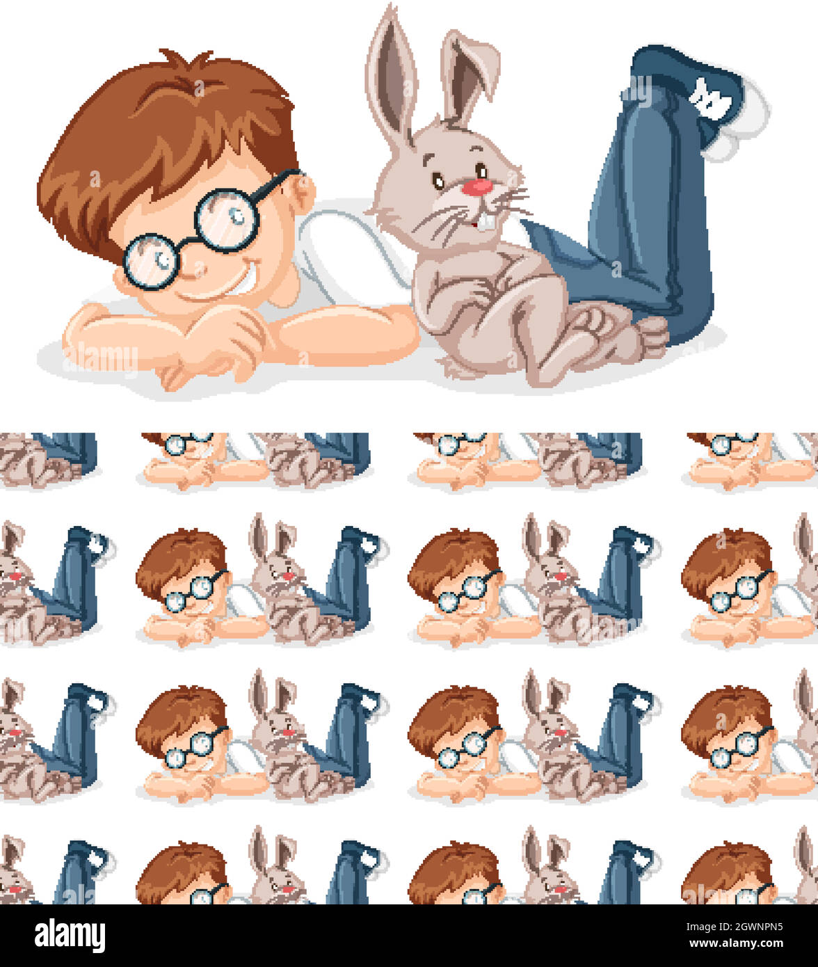 Seamless background design with boy and rabbit Stock Vector Image & Art ...