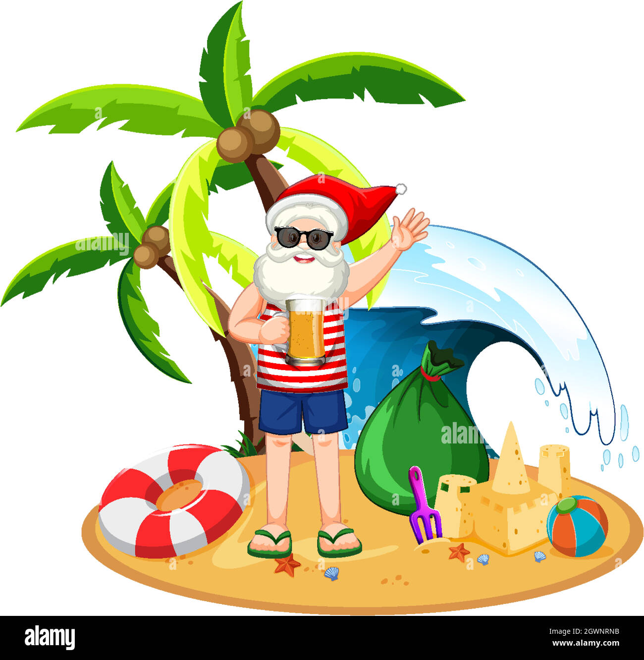 Santa Claus on the beach island for Summer Christmas Stock Vector Image ...