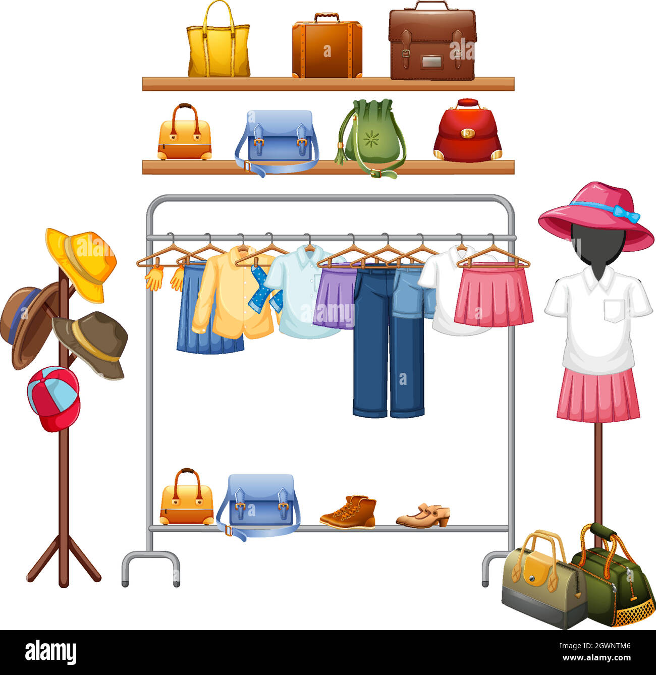 Clothes shoes on rack Cut Out Stock Images & Pictures - Alamy