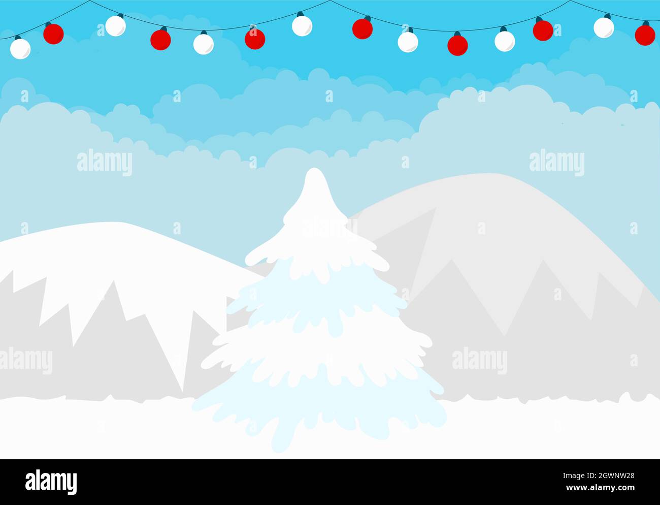 Christmas winter landscape background. Mountains and fir tree banner ...