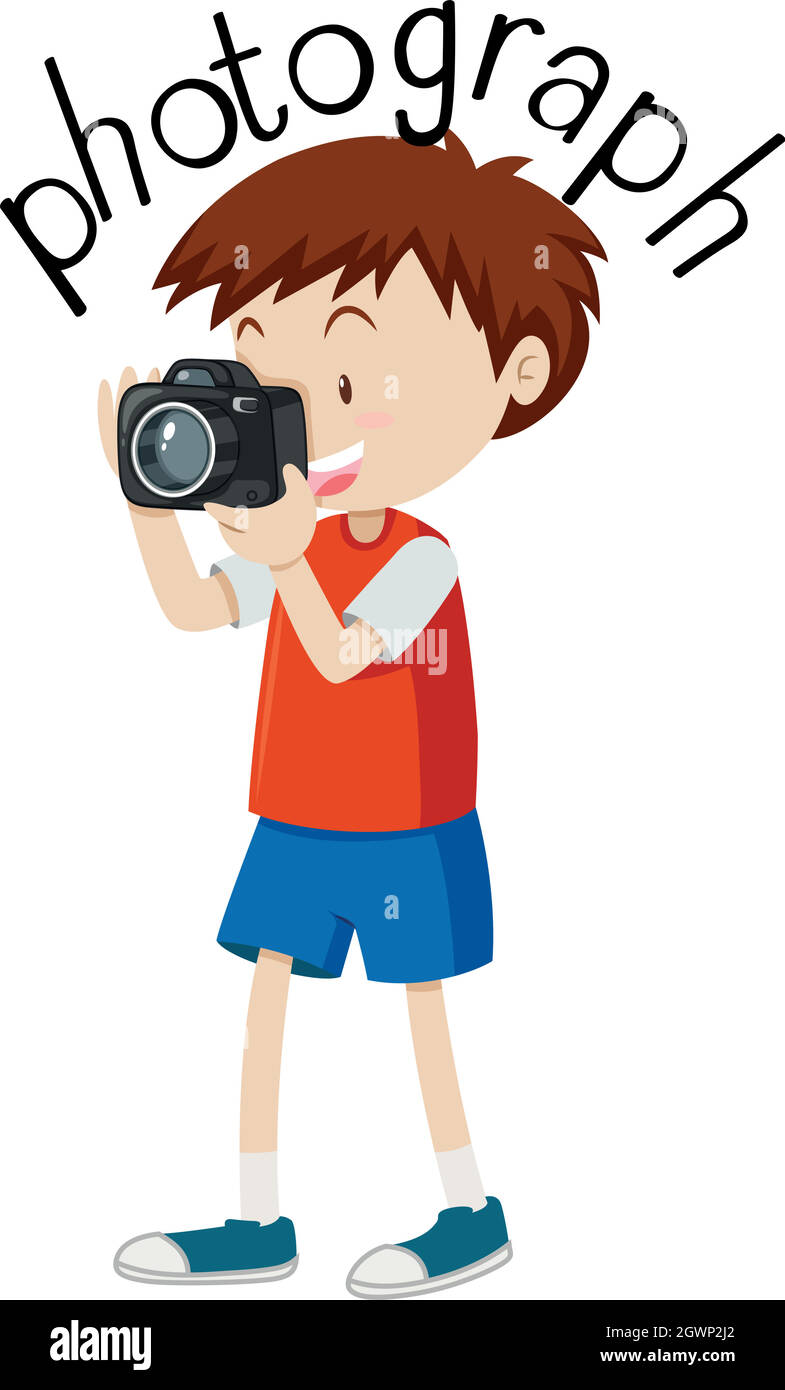Flashcard for word photograph with boy taking picture Stock Vector ...