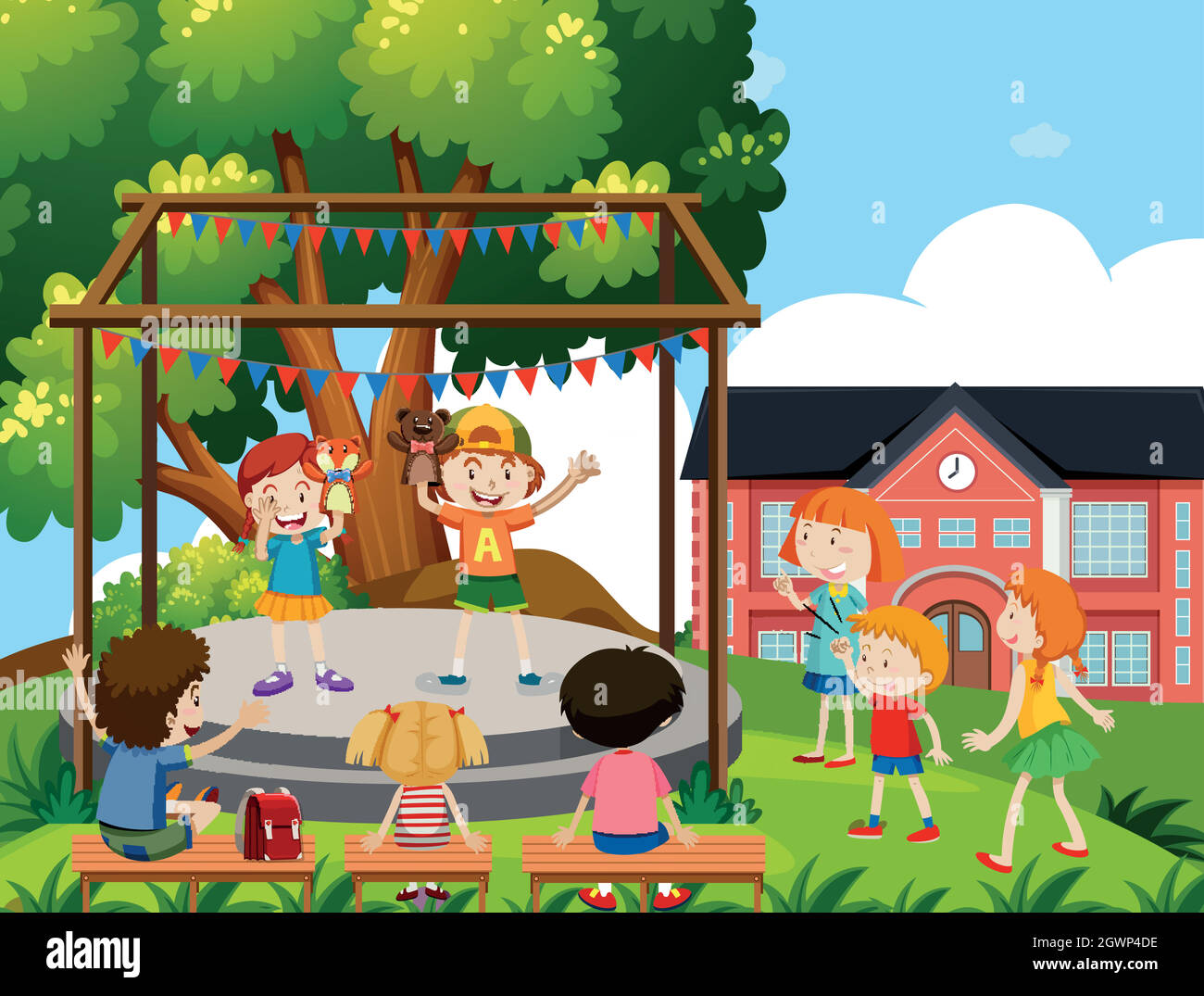 Children Perform Puppet Show At School Stock Vector Image Art Alamy children-perform-puppet-show-at-school-stock-vector-image-art-alamy